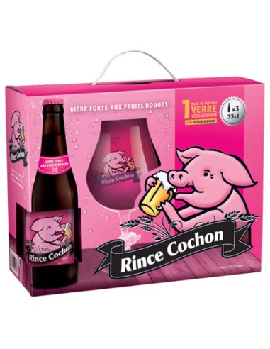 Bière Coffret Rince Cochon Rouge 33 cl 4 Bouteilles + 1 Verre + 4 Sous ...